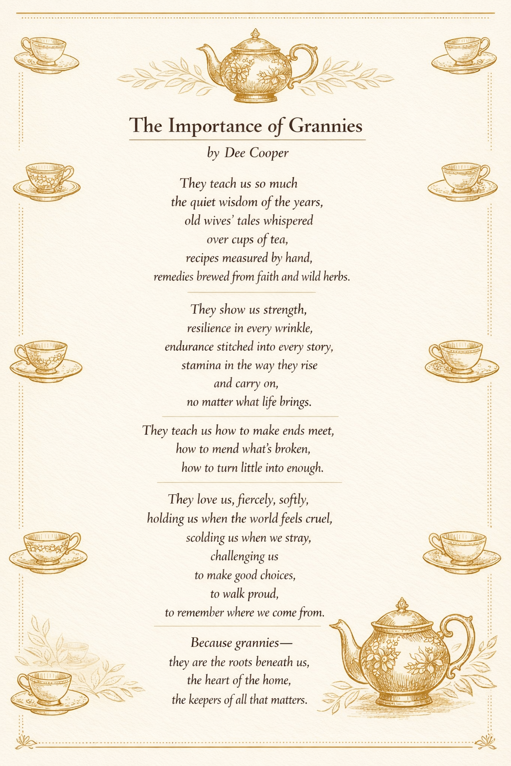 The Importance of Grannies - a poem by Dee Cooper | Travellers Times
